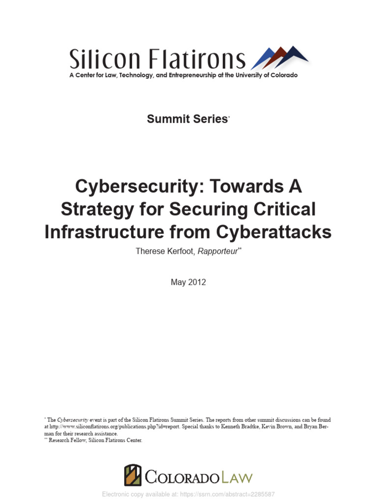 Cybersecurity Towards A Strategy For Securing Critical Infrastructure ...