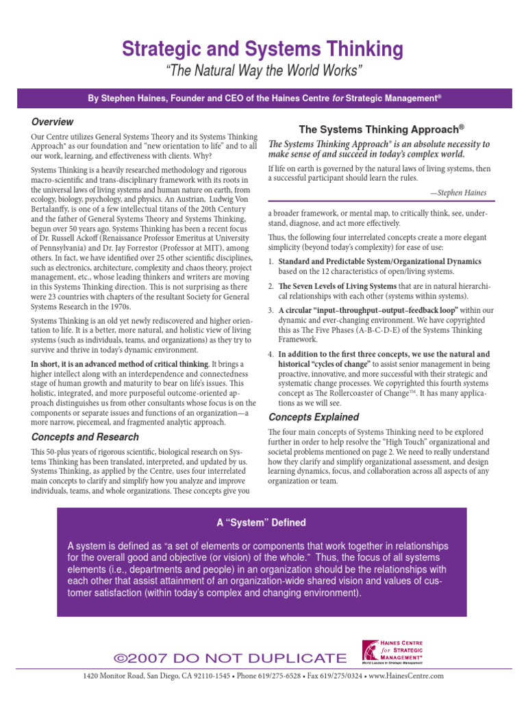 Strategic and System Thinking | PDF | Systems Theory | System