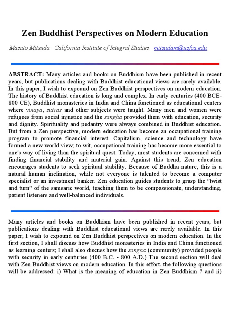 Zen Buddhism's Role in Modern Education | PDF