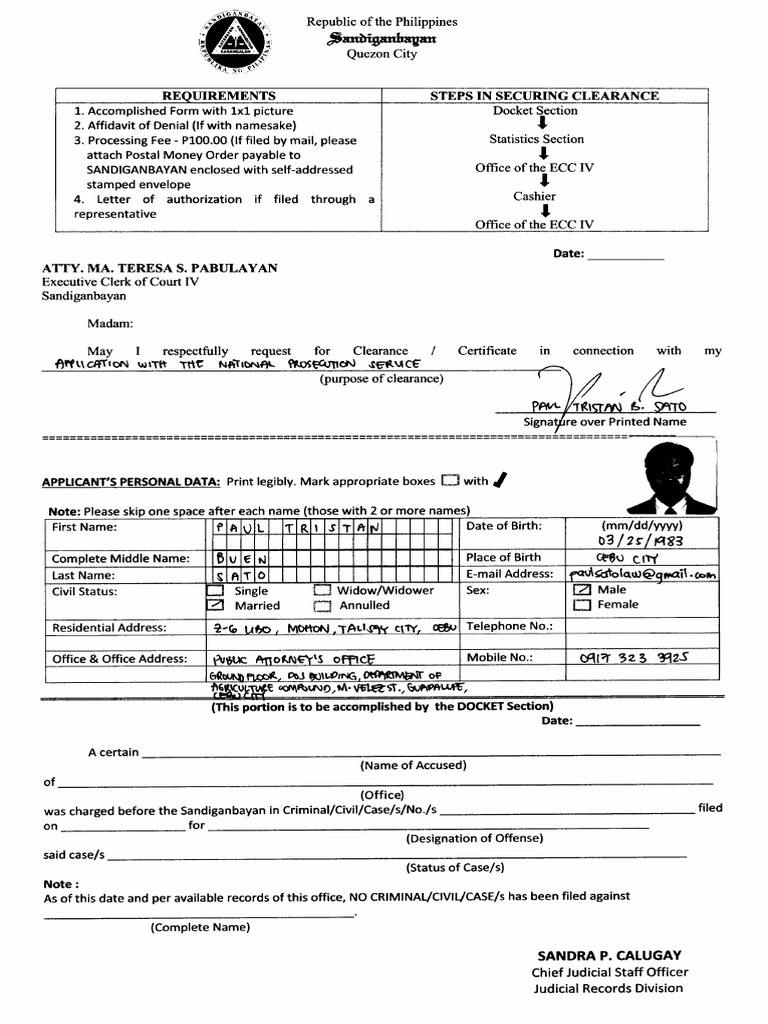 Sandiganbayan Clearance Form | PDF | Government | Public Services