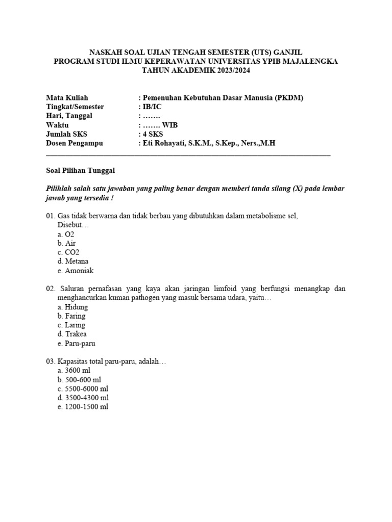 Bank Soal PKDM Ib&Ic (Uts 2023-2024) | PDF