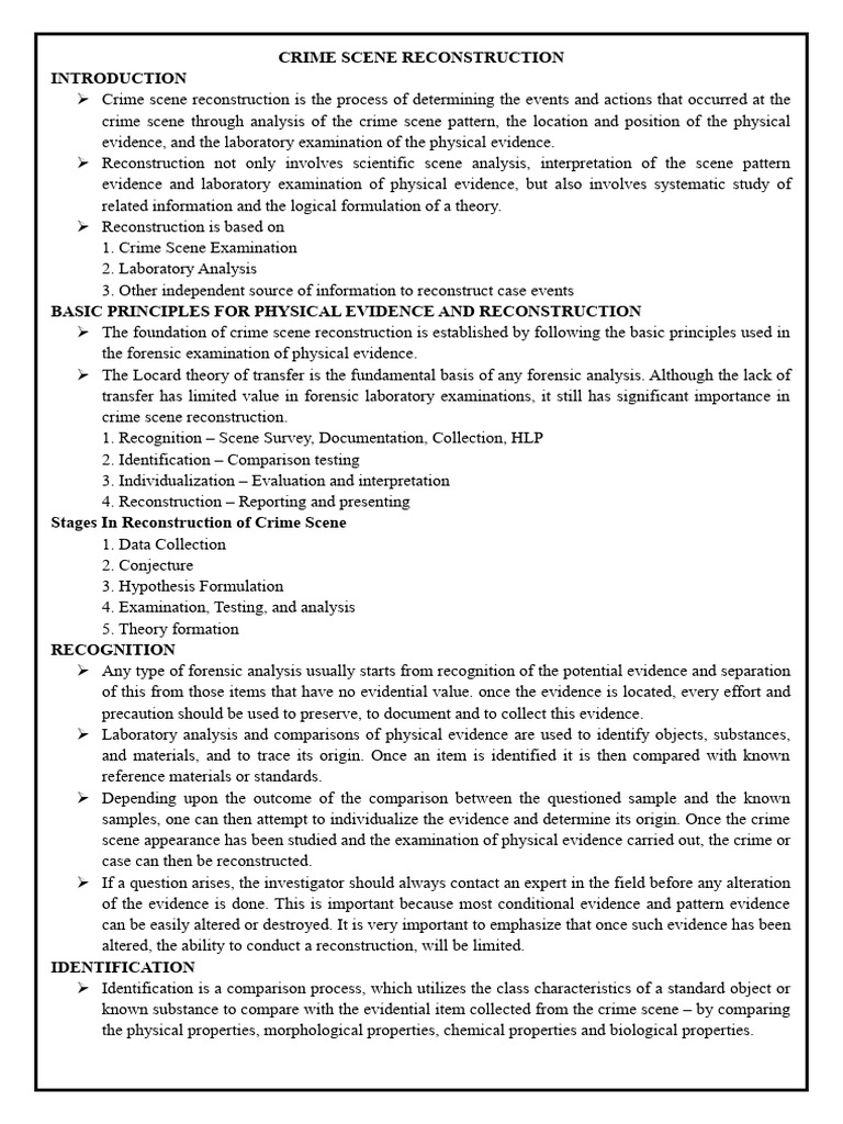 Crime Scene Reconstruction | PDF | Crime Scene | Forensic Science