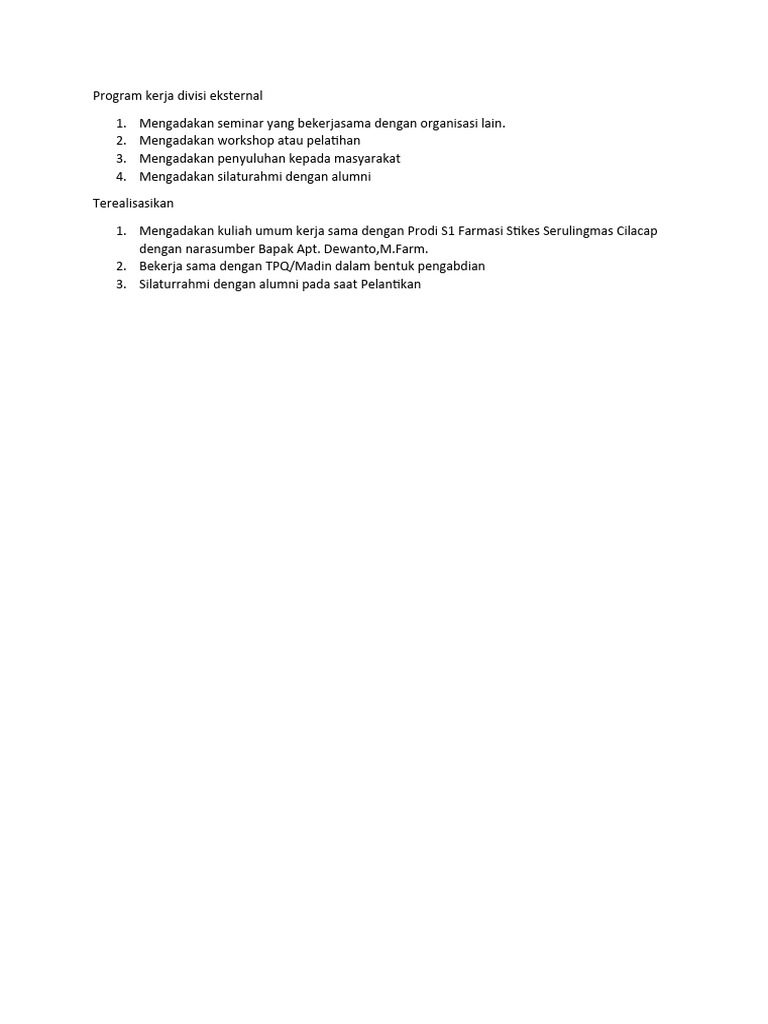 Proker Divisi Eksternal | PDF | Karier & Perkembangan | Pengembangan Diri