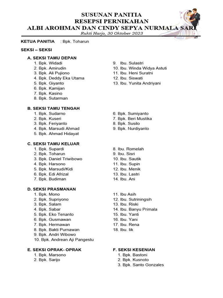 Susunan Panitia Hajatan Bayan Rijan | PDF