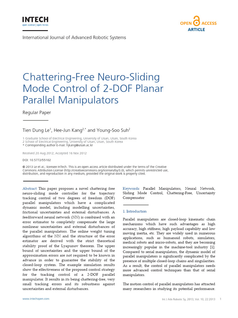Chattering-Free Neuro-Sliding Mode Control of 2-DOF Planar Parallel Manipulators | Download Free ...