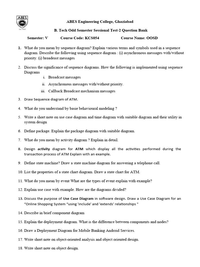 B. Tech OOSD Exam Question Bank | PDF | Object Oriented Programming ...