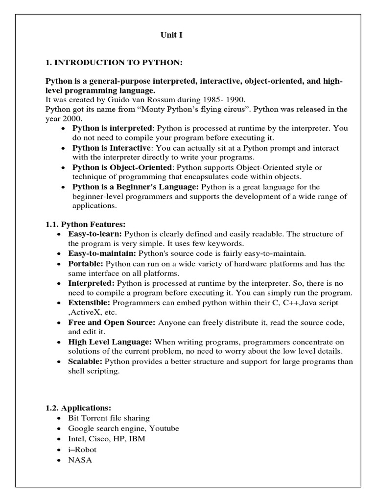 Python Unit 1 Pdf Python Programming Language Control Flow