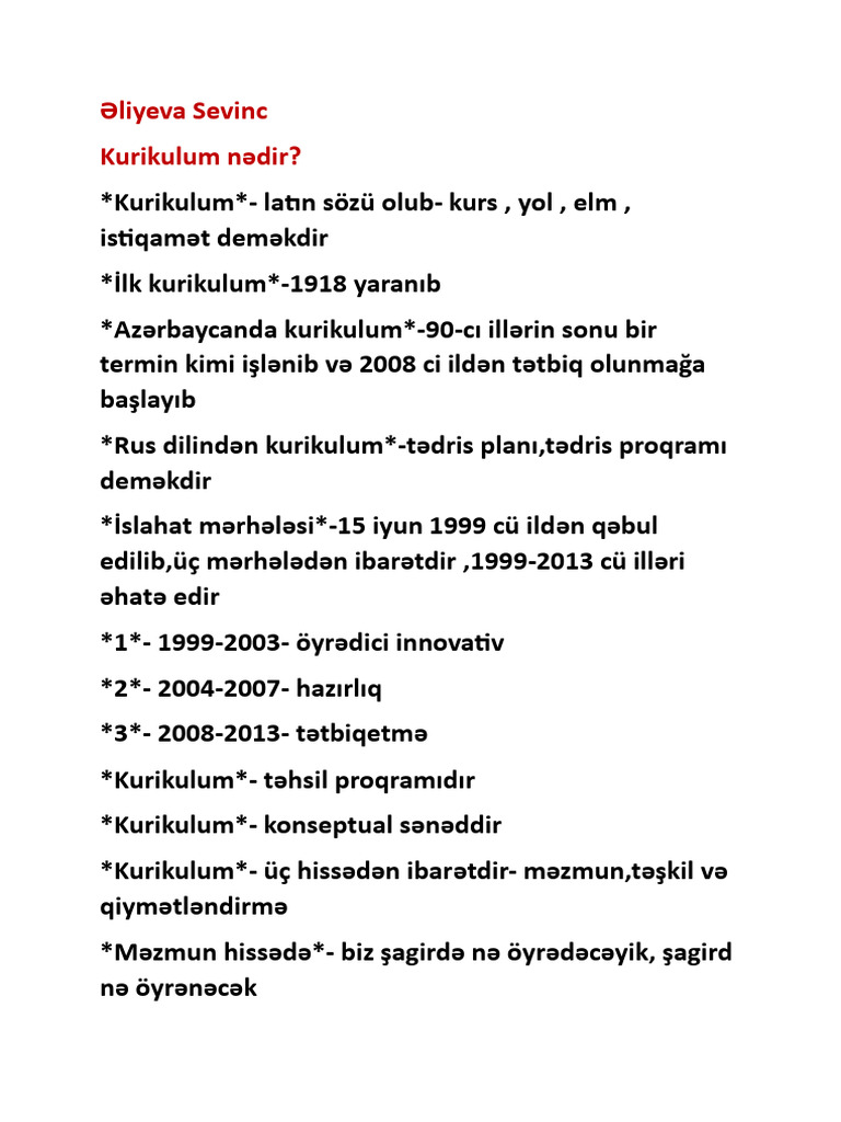 Əliyeva Sevinc - Kurikulum Nədir | PDF
