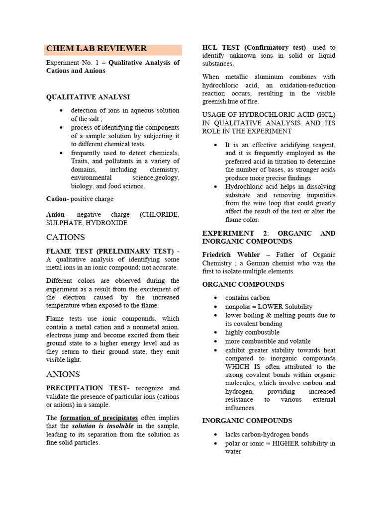 CHEM LAB REVIEWER | PDF | Ion | Chemical Compounds