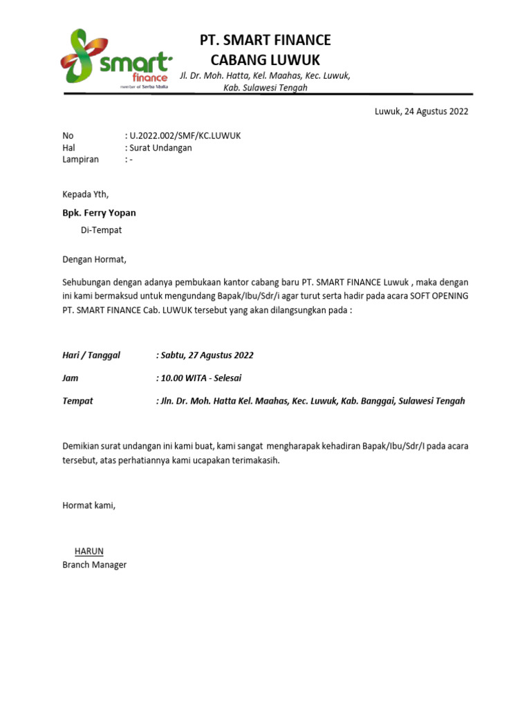 Undangan Soft Opening Luwuk | PDF