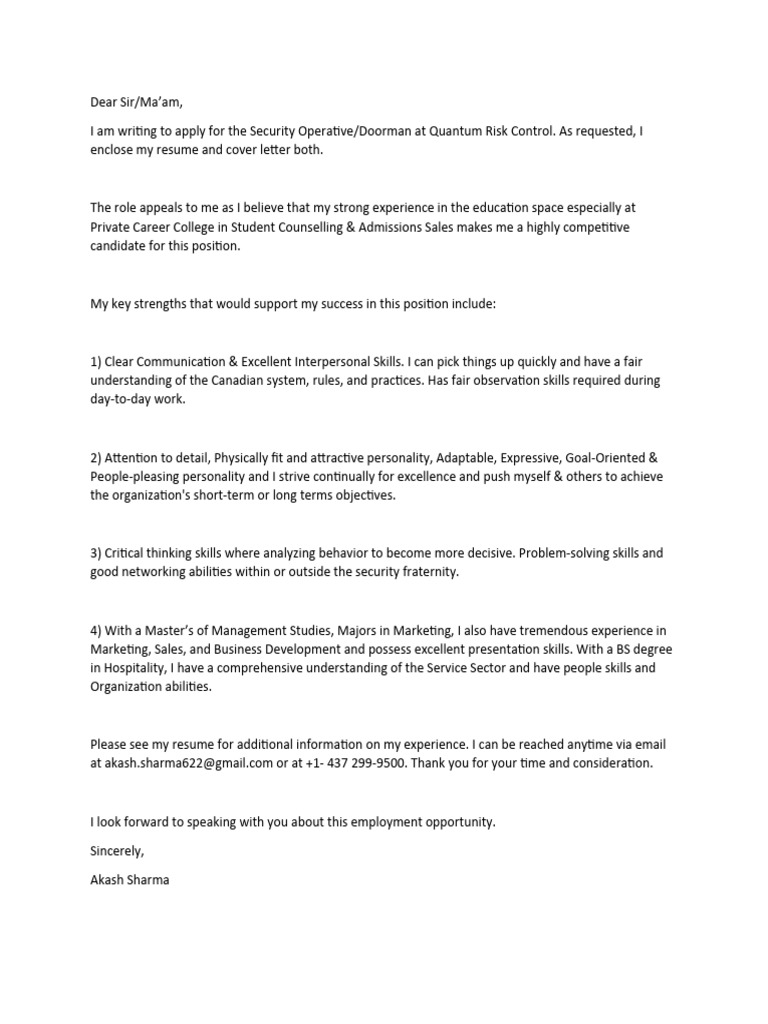 Security Guard Cover Letter | PDF