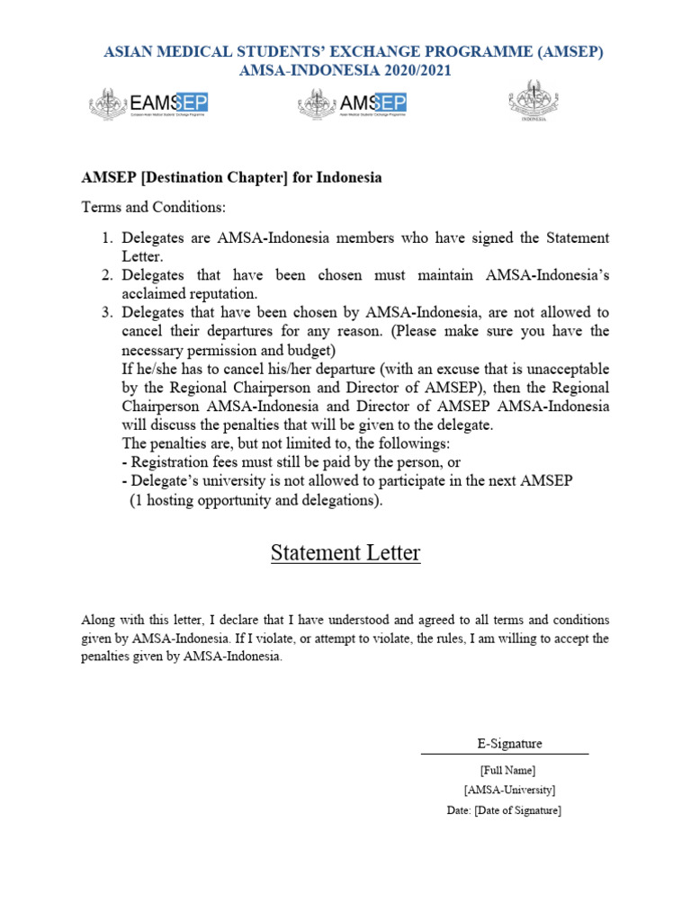 Statement Letter Format - AMSEP AMSA-Indonesia 20202021 | PDF