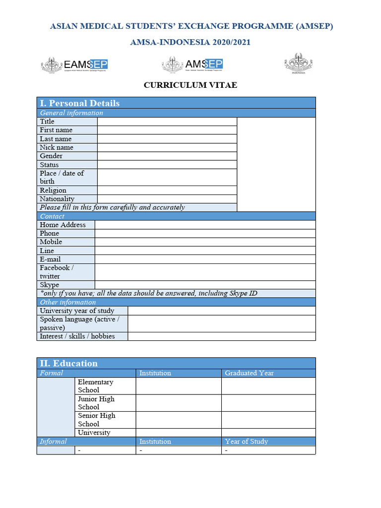 CV Format - AMSEP AMSA-Indonesia 20202021 | PDF
