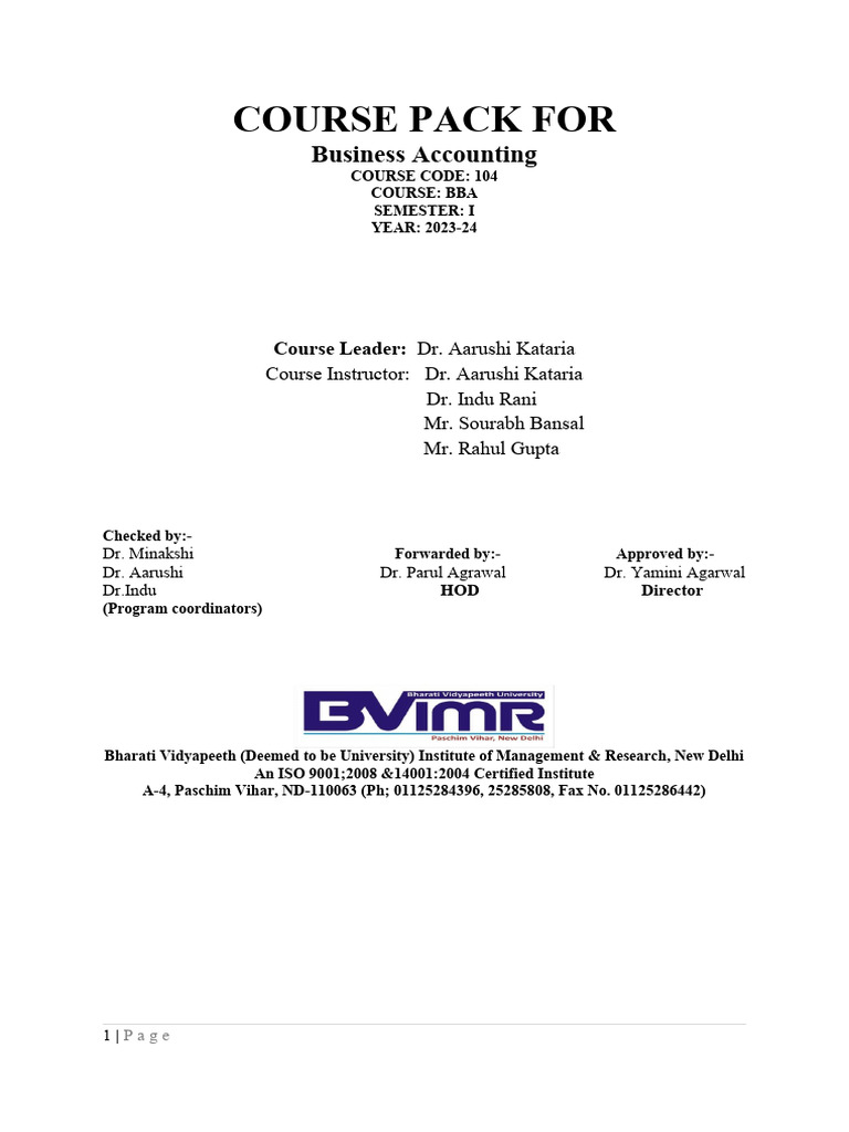 BBA Business Accounting Course Pack | PDF | Bookkeeping | Accounting