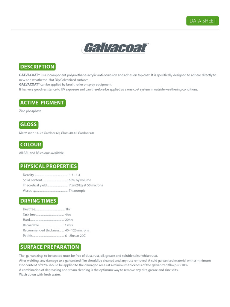 Galvacoat Data Sheet | PDF | Rust | Galvanization
