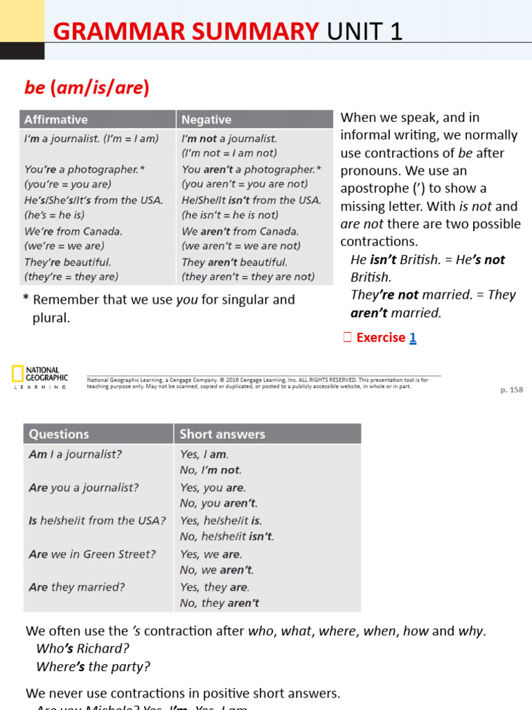 Life 2e BrE ELEM SB U01 Grammar Summary | PDF | Noun | Plural