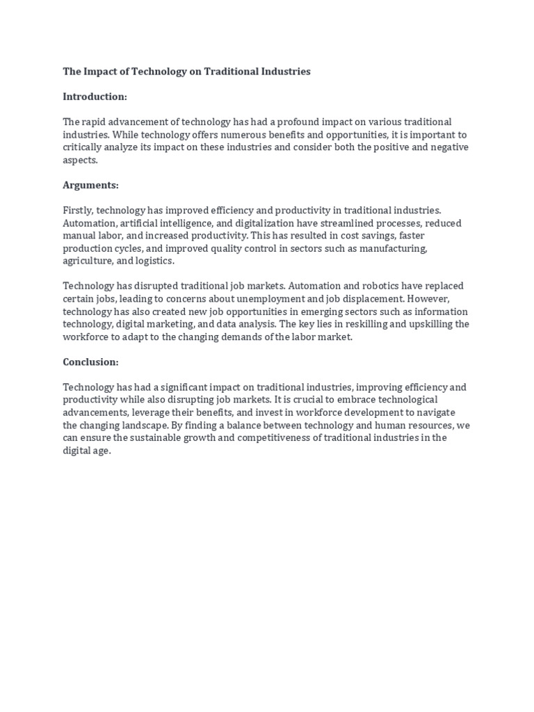 The Impact of Technology On Traditional Industries Analytical ...