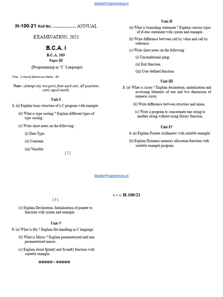 MasterProgramming - in - H-100-21 BCA I Paper III | PDF | C ... MasterProgramming - in - H-100-21 BCA I Paper III | PDF | C ...