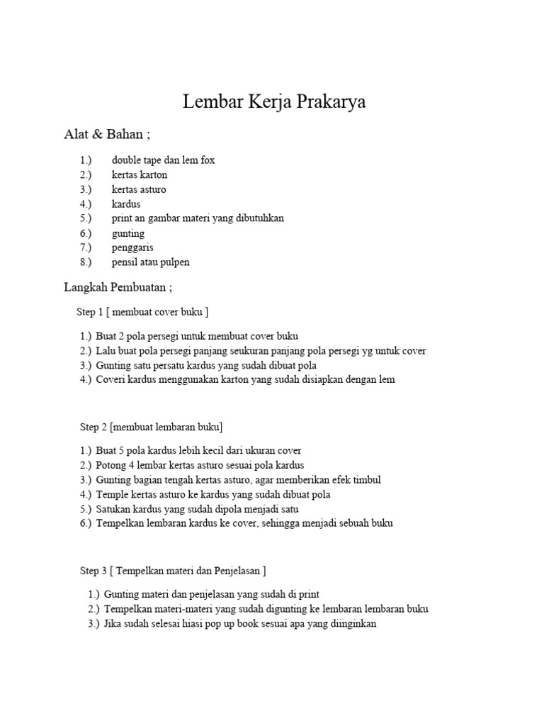 Lembar Kerja Pop Up Book | PDF