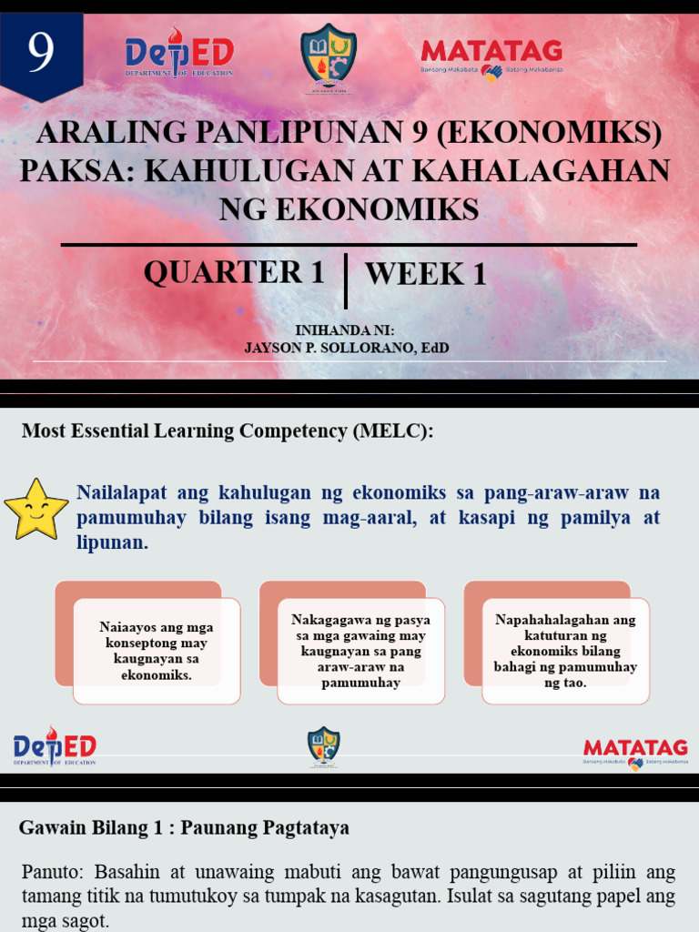 Ap9 - Q1 - 1 - Kahulugan at Kahalagahan NG Ekonomiks | PDF