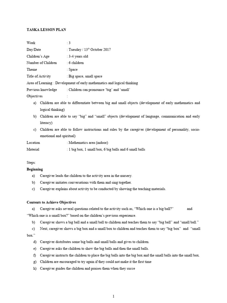 Sample - Taska Lesson Plan | PDF | Lesson Plan | Mathematics