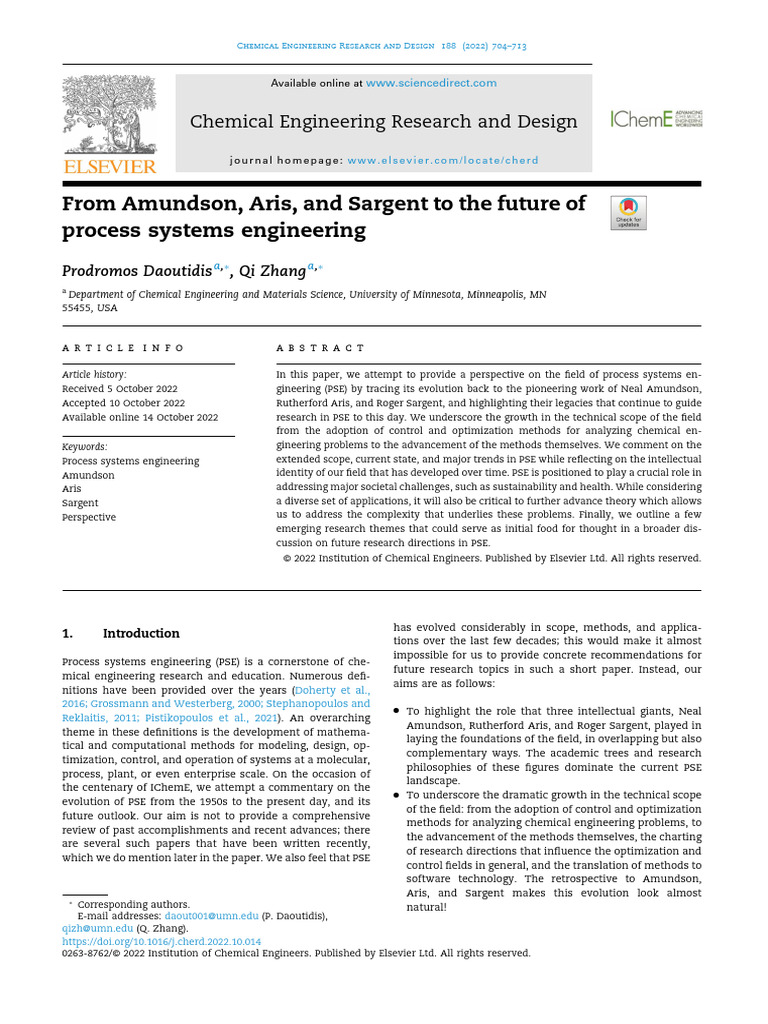 From Amundson, Aris, and Sargent To The Future of Process Systems Engineering | PDF ...