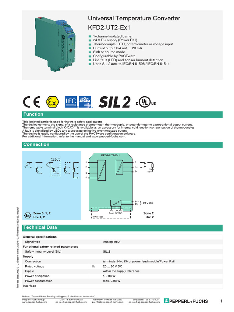 Universal Temperature Converter KFD2-UT2-Ex1: Function | PDF ...