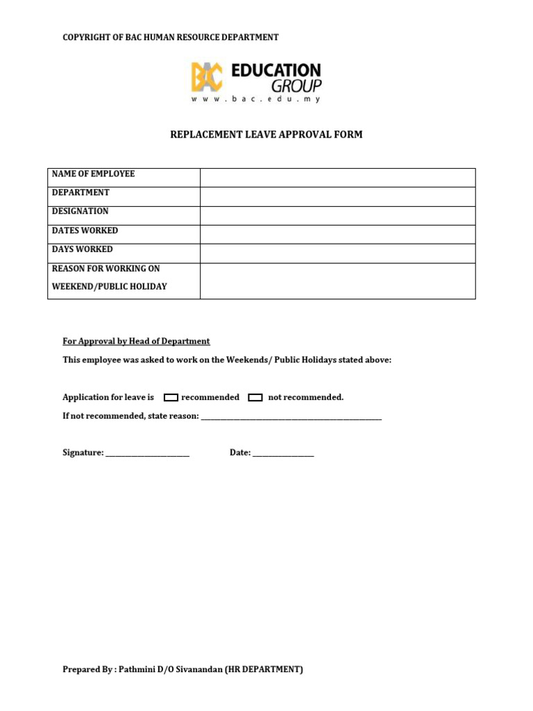 Replacement Leave Claim Form | PDF