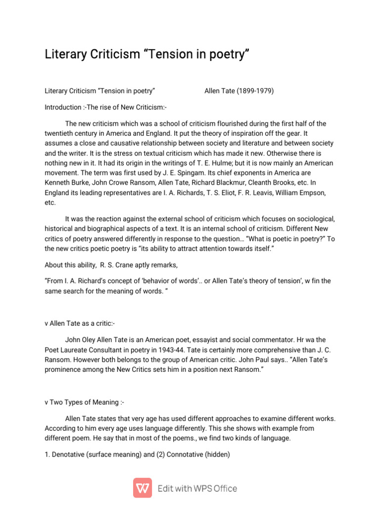 Tension in Poetry & Irony As Principle of Structure | PDF