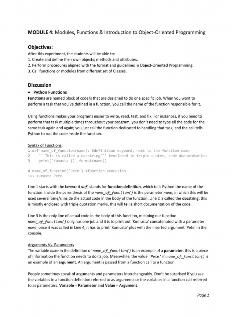 MODULE 4 - Modules, Functions & Intro To OOP | PDF MODULE 4 - Modules, Functions & Intro To OOP | PDF