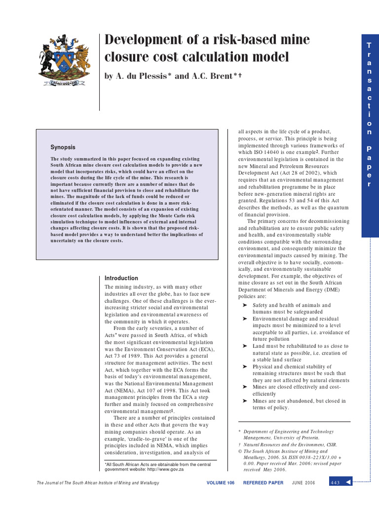 Risk-Based Mine Closure Cost Model | PDF | Mining | Risk