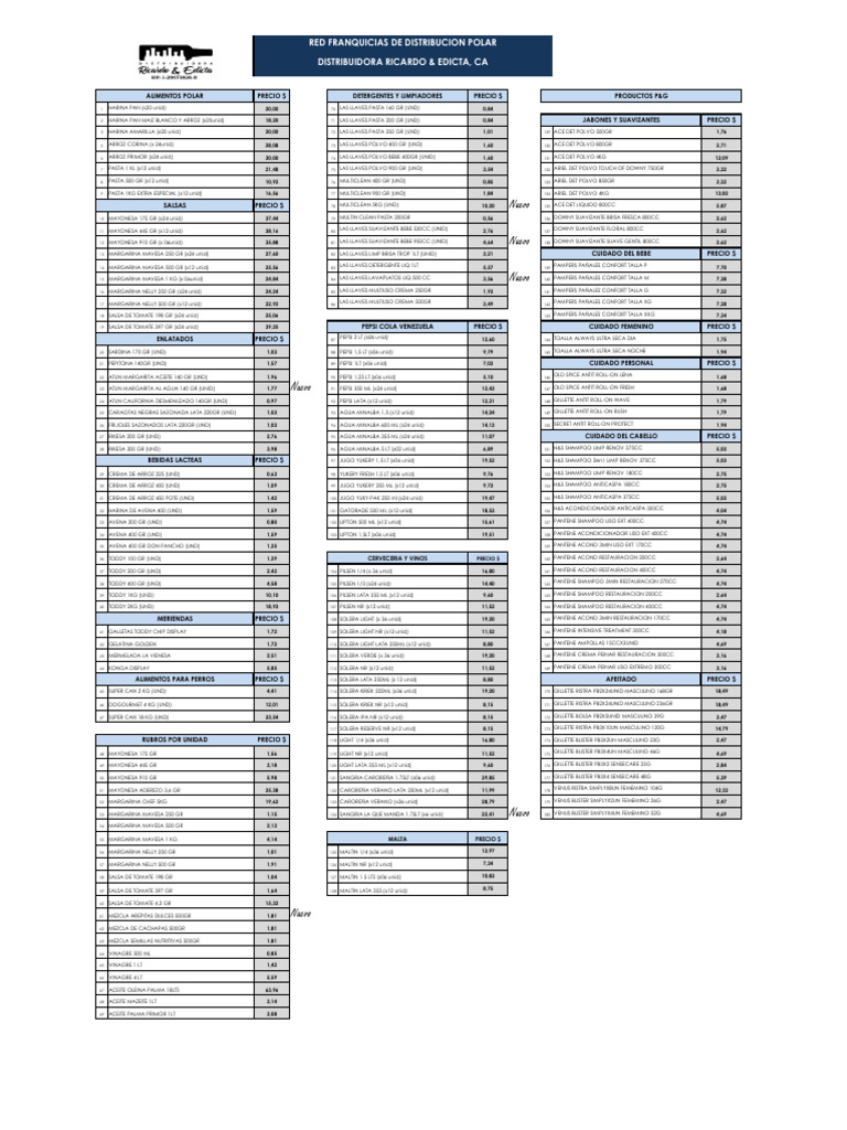 LISTA DE PRECIO DIST R&E AND P&G-1 | PDF