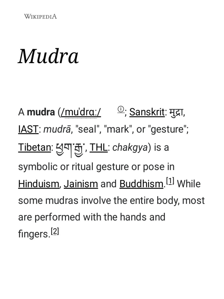 Mudra - Wikipedia | PDF | Hindu Prayer And Meditation | Nondualism