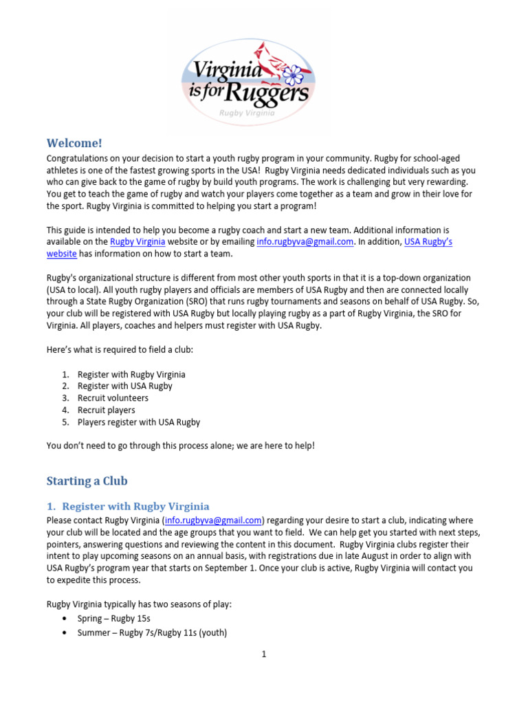 Start a Youth Rugby Program Guide | PDF | Rugby Union | Sports
