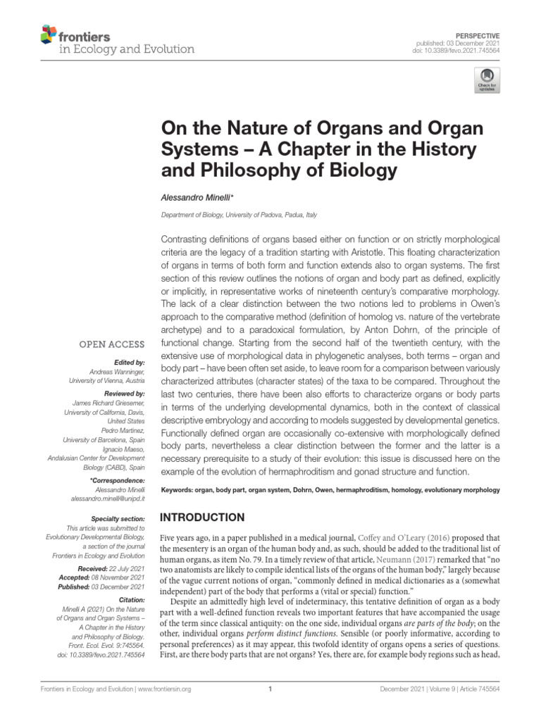 On The Nature of Organs and Organ Systems - A Chap | Download Free PDF ...