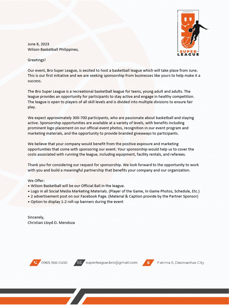 Sponsorship for Bro Super League Event | PDF | Games & Activities