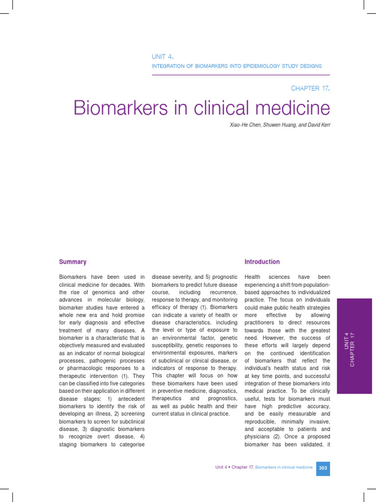 Biomarkers in Clinical Medicine: Integration of Biomarkers Into ...