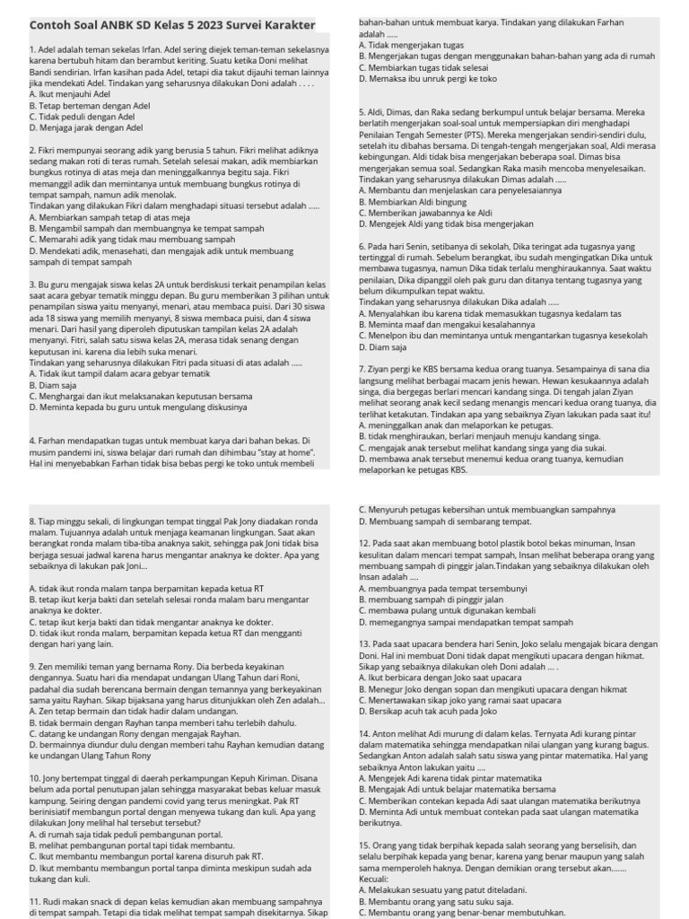 Contoh Soal Anbk Karakter | PDF