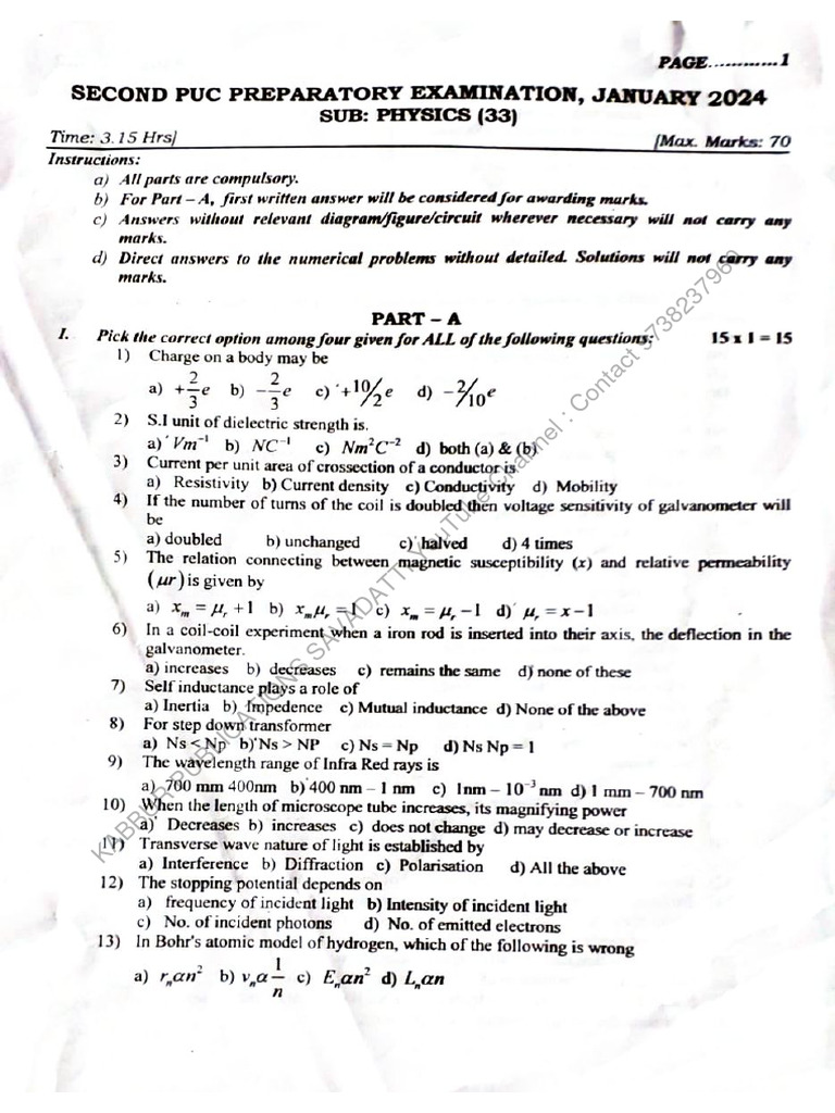 Phy Mysuru Pre QP | PDF