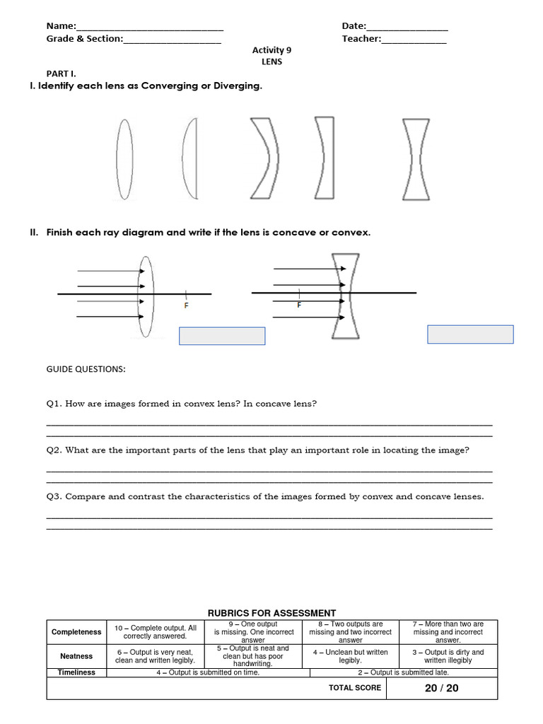 Activity 9 Image Formed by Lenses | PDF | Optics | Electromagnetic ...