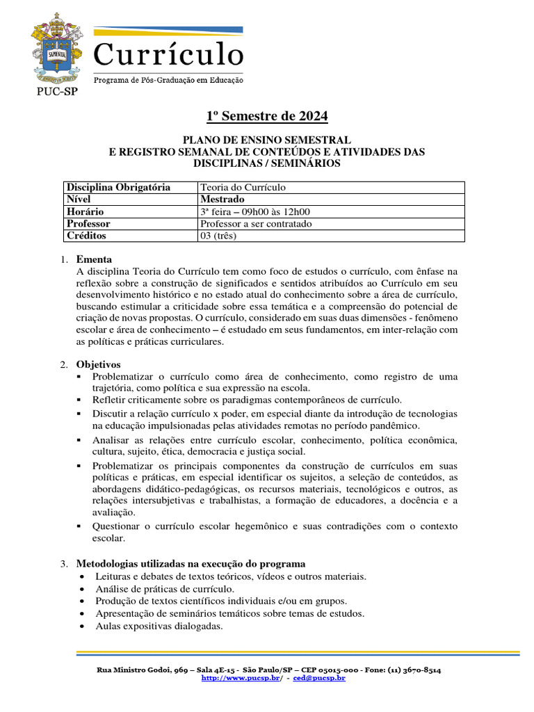 Ementas 1 2024 | PDF | Sociologia | Pedagogia