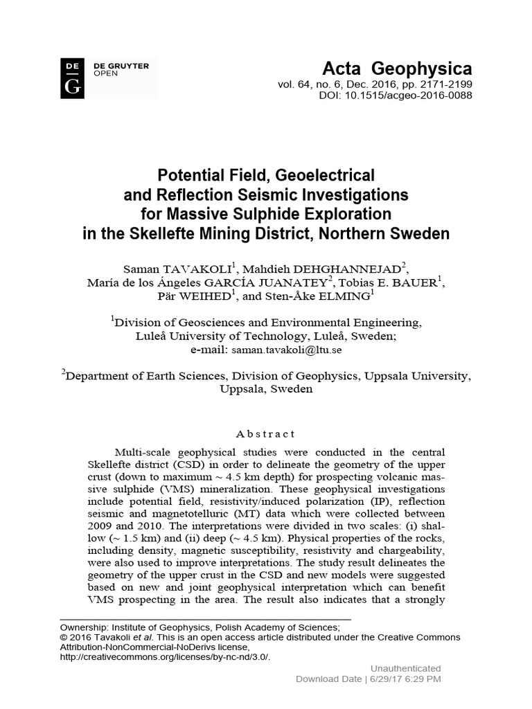 Potential Field, Geoelectrical and Reflection Seismic Investigations For Massive Sulphide ...