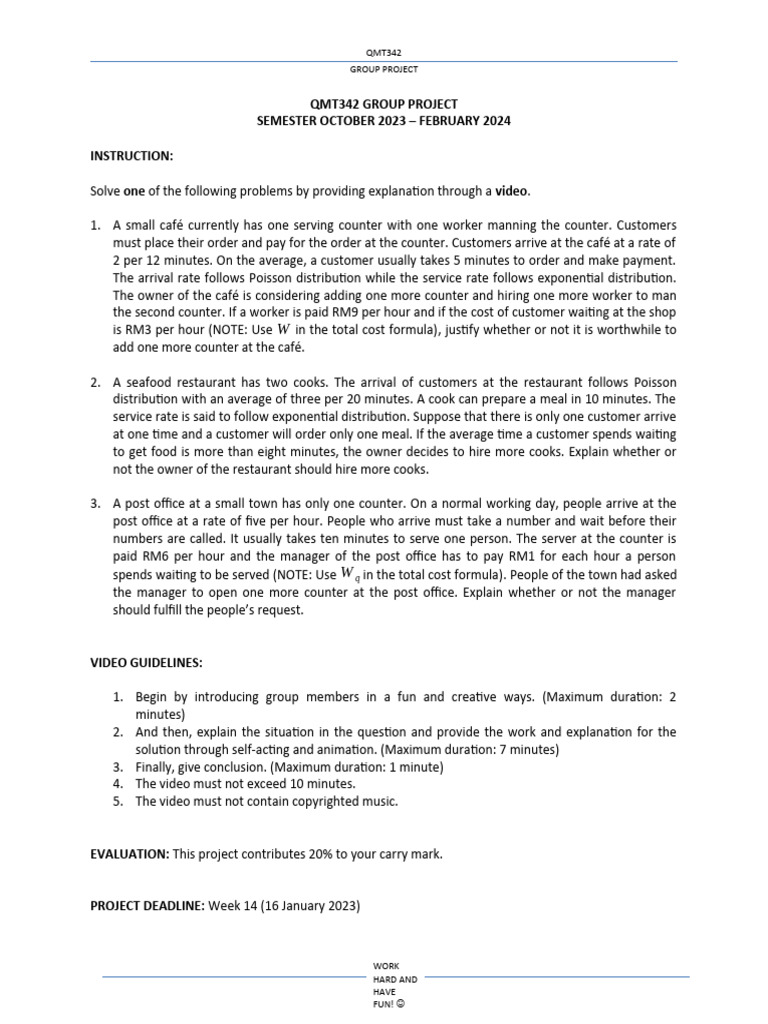 QMT342 Group Project Instructions and Guidelines | PDF | Cognition
