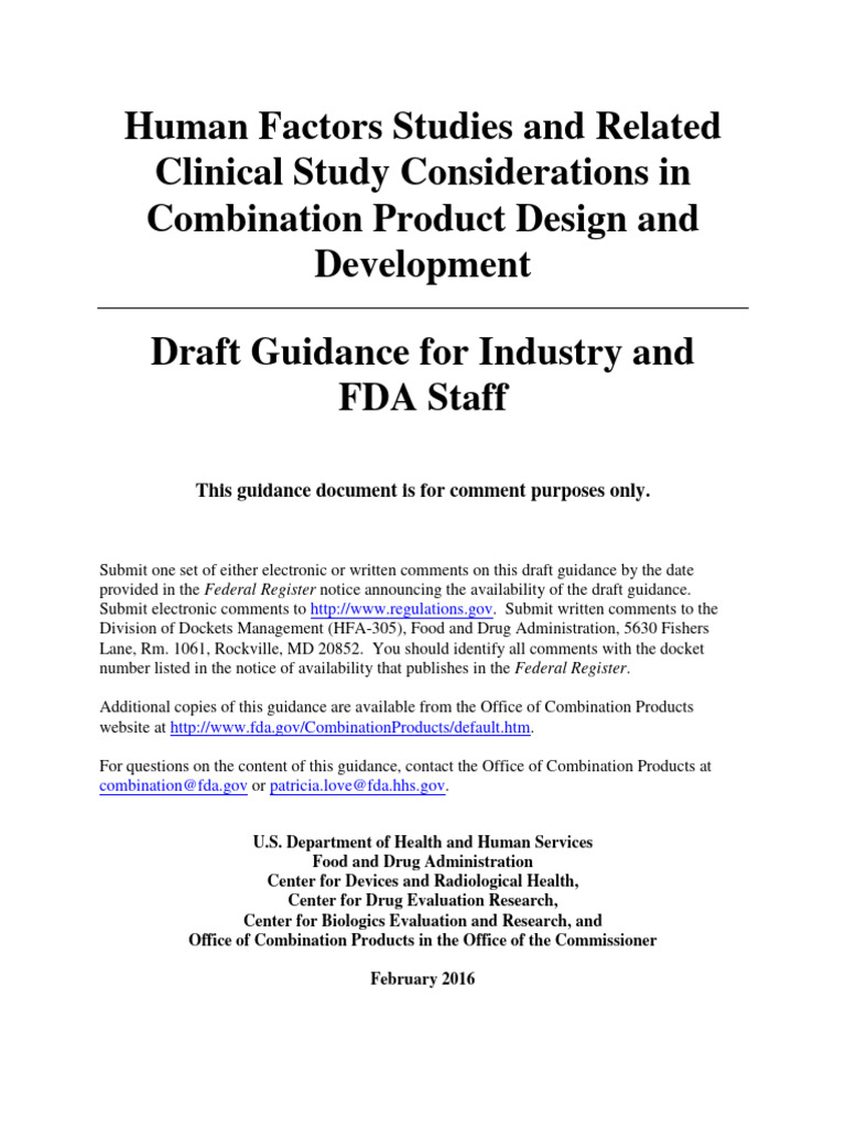 FDA Guidance on Human Factors in Combination Products | PDF | Clinical ...