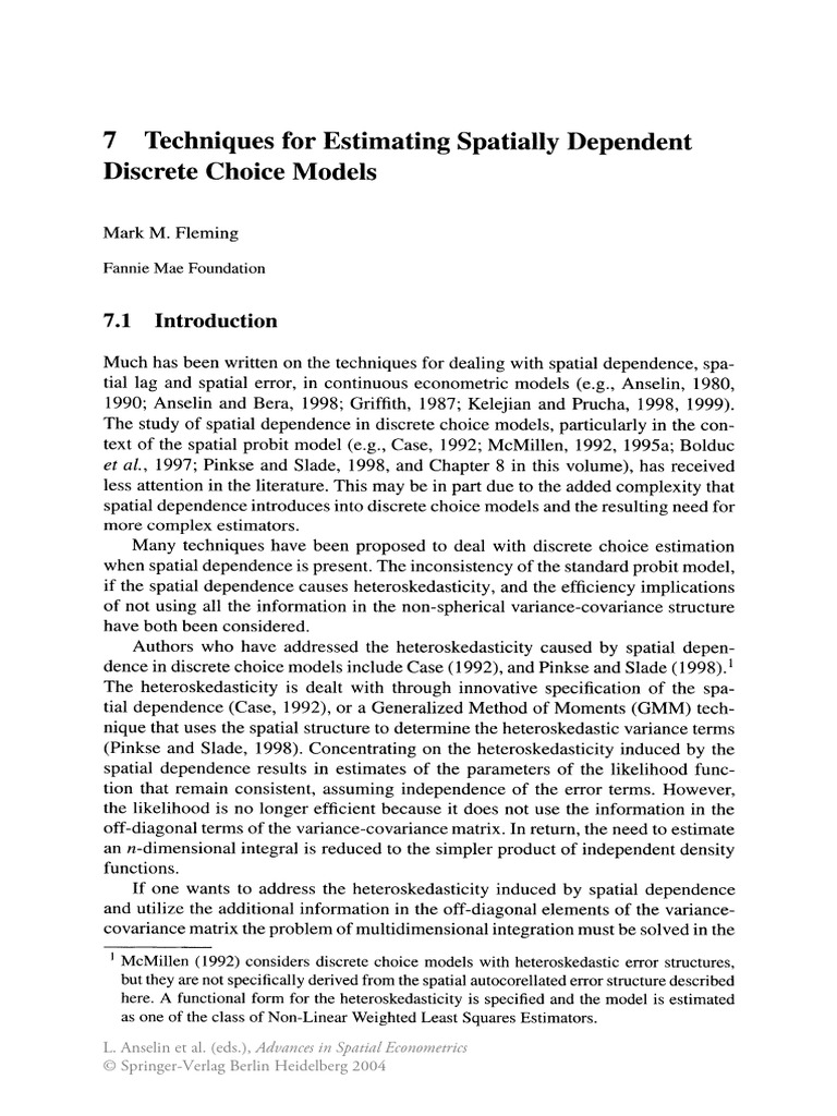 Techniques For Estimating Spatially Dependent Discrete Choice Models | PDF | Variance ...