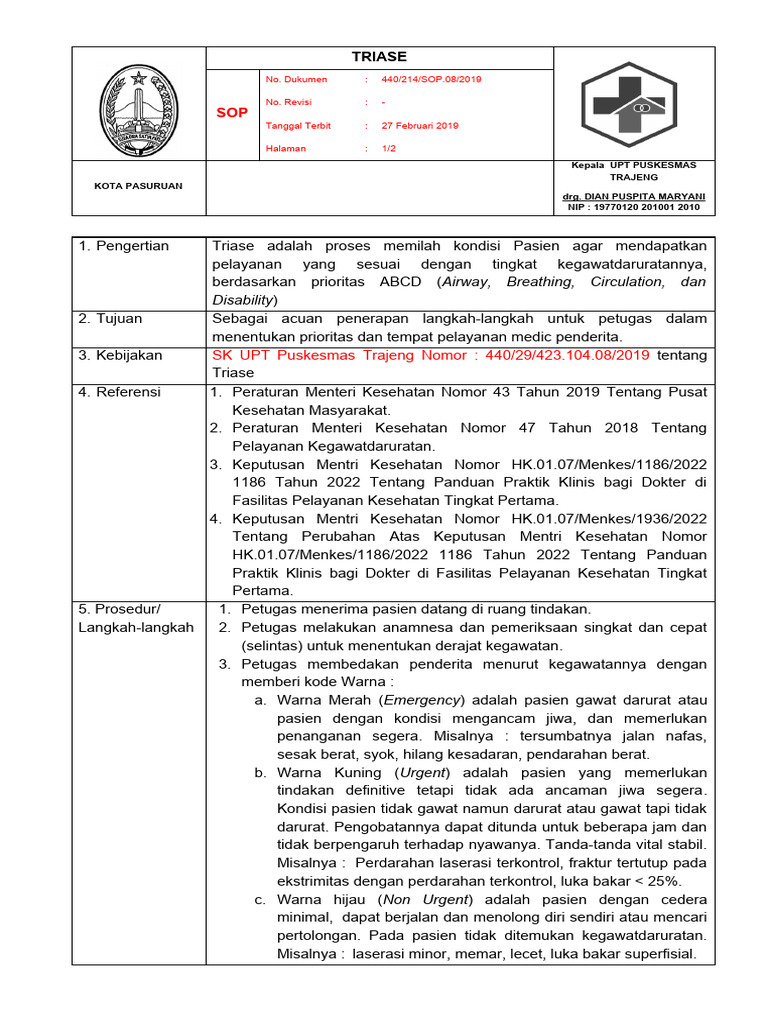 Sop Triase Edit | PDF