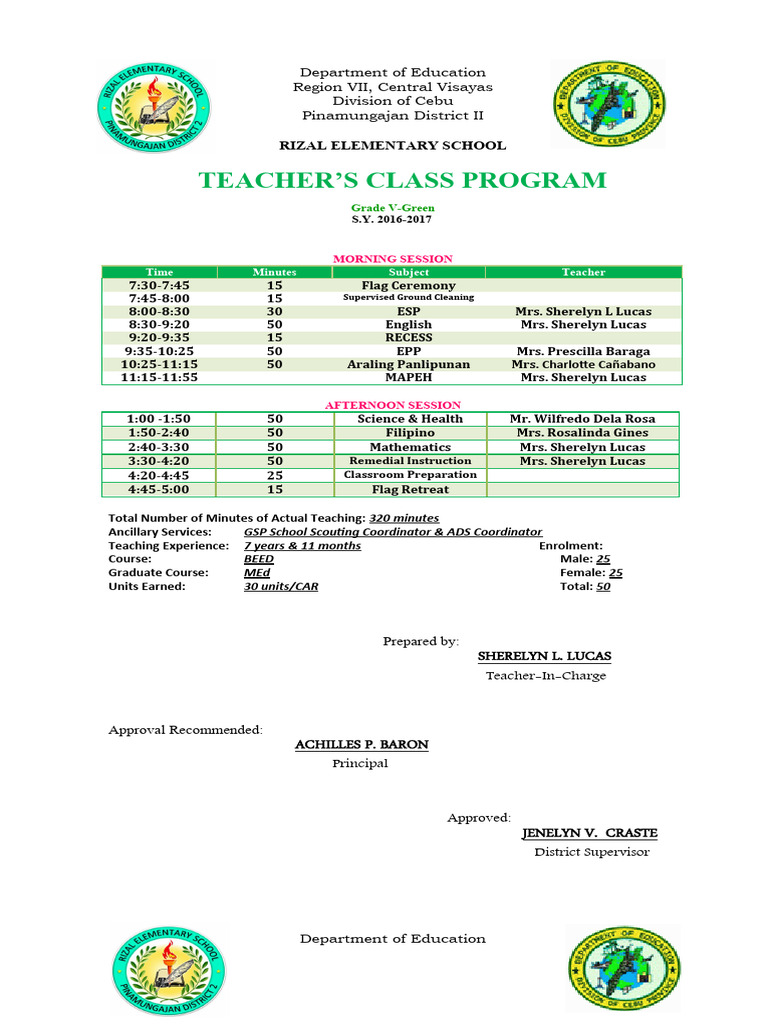 Class Program | PDF | Teachers | Behavior Modification