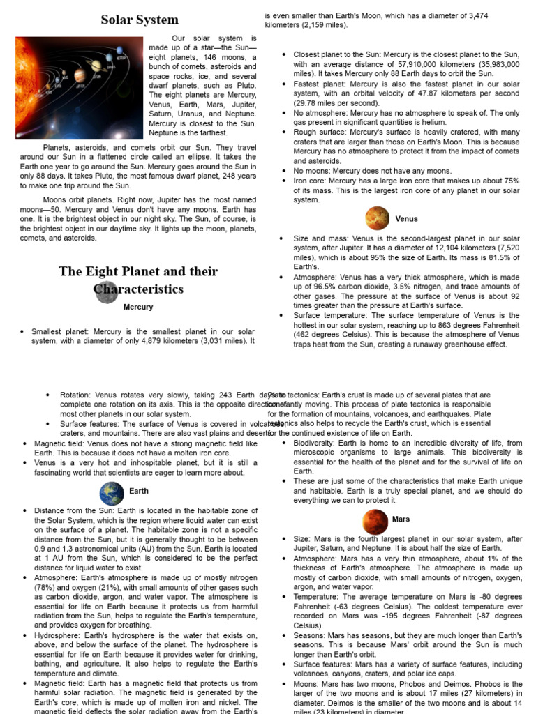 Characteristics of the Eight Planets | PDF | Planets | Solar System
