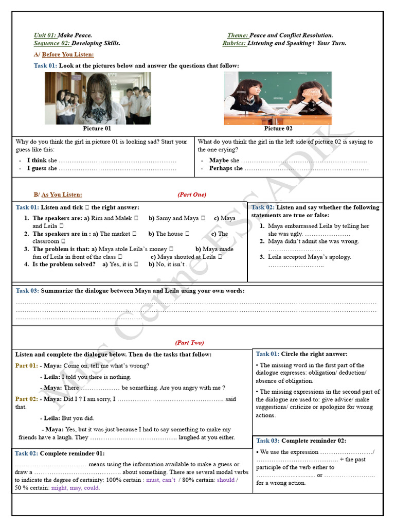 M.P Listening and Speaking Worksheet | PDF | Verb | Language Mechanics