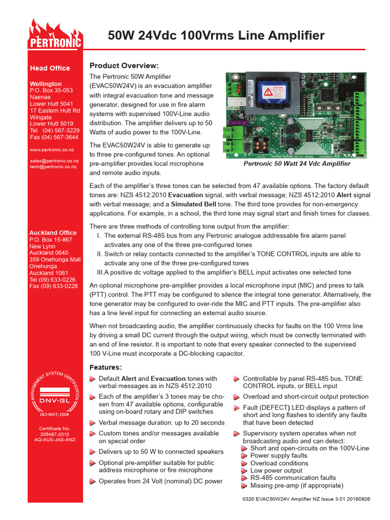 Pertronic 50W Evacuation Amplifier | PDF | Amplifier | Microphone